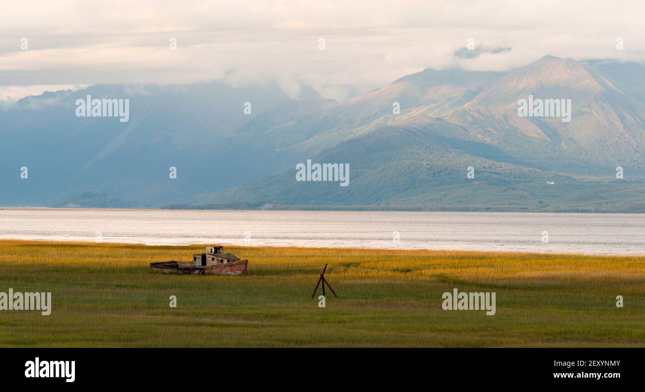 Forgotten Wooden Boat Sits Abandoned Cook Inlet Alaska Stock Photo - Alamy