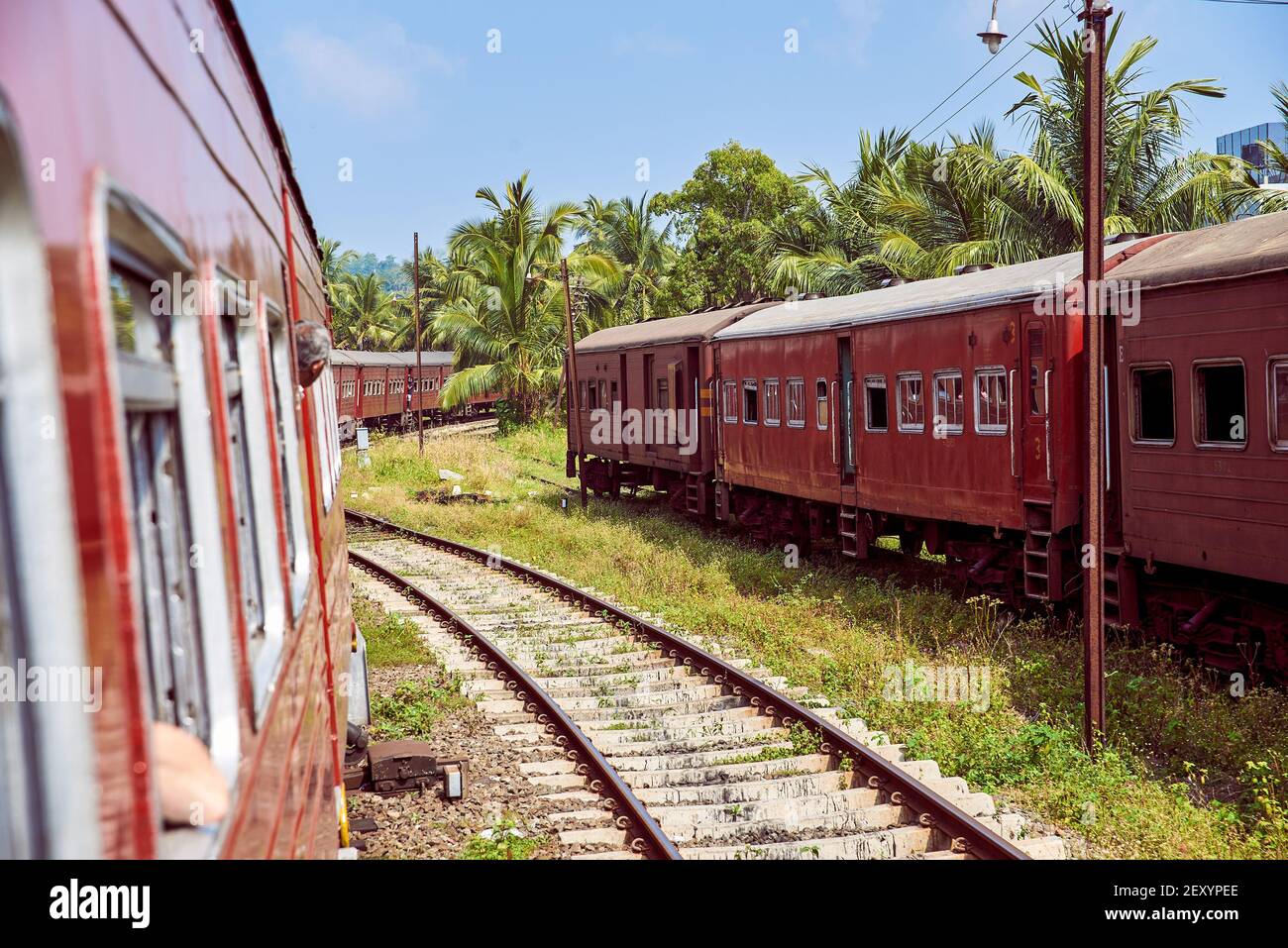 two old red train near Stock Photo - Alamy