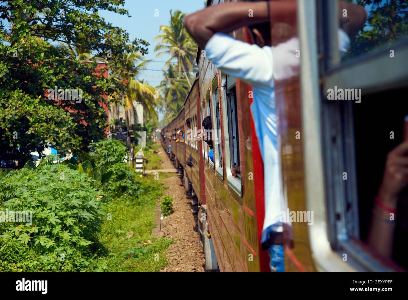 old train rides through the beautiful landscapes in Sri Lanka Stock ...