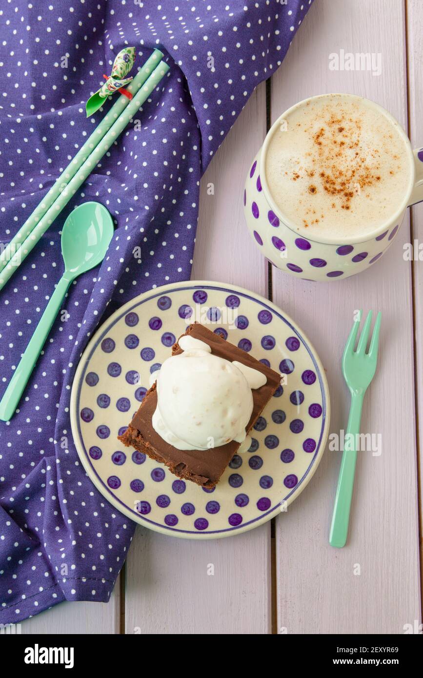 Chocolate cake with ice cream Stock Photo - Alamy