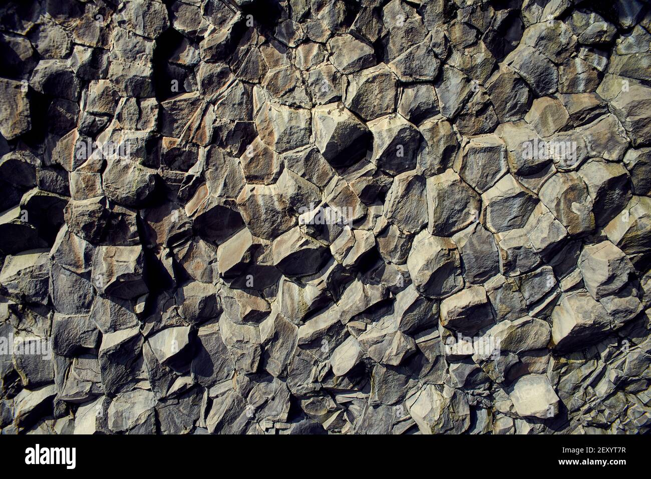 Basalt stone columns close-up on Reynisfjara black beach Stock Photo ...