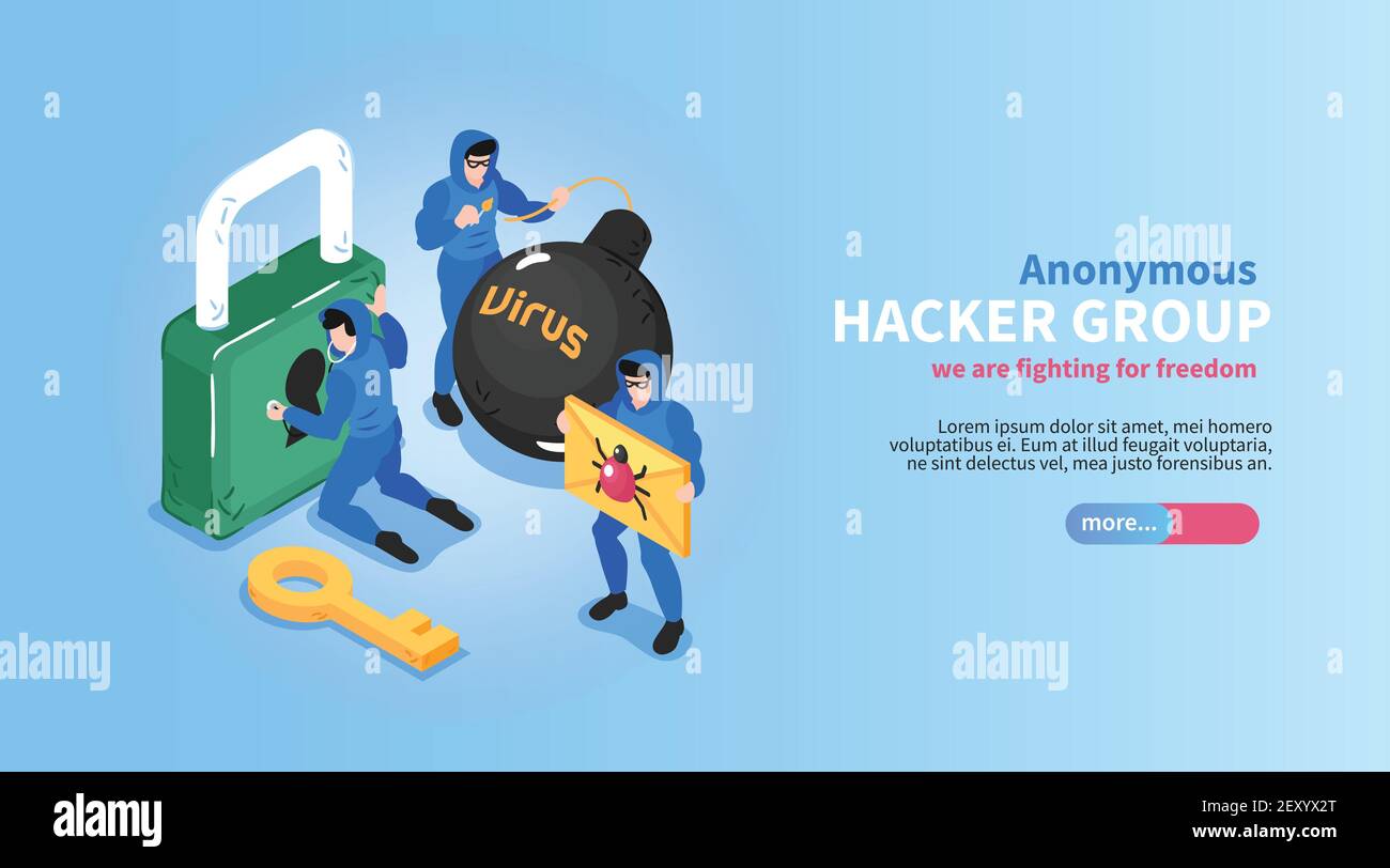 Isometric hacker horizontal banner with editable text slider button and ...