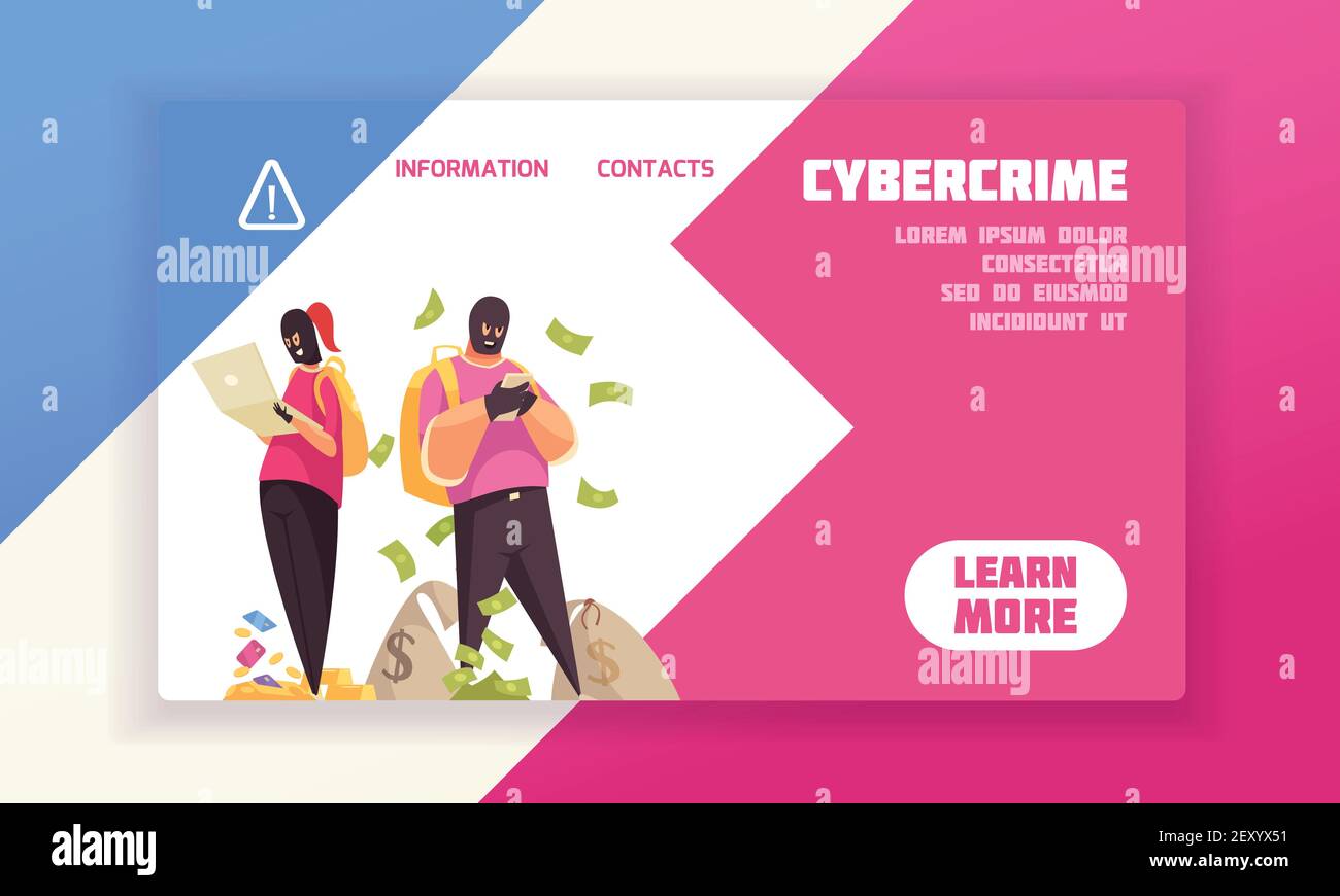 Horizontal and flat hacker concept banner with cybercrime headline and ...