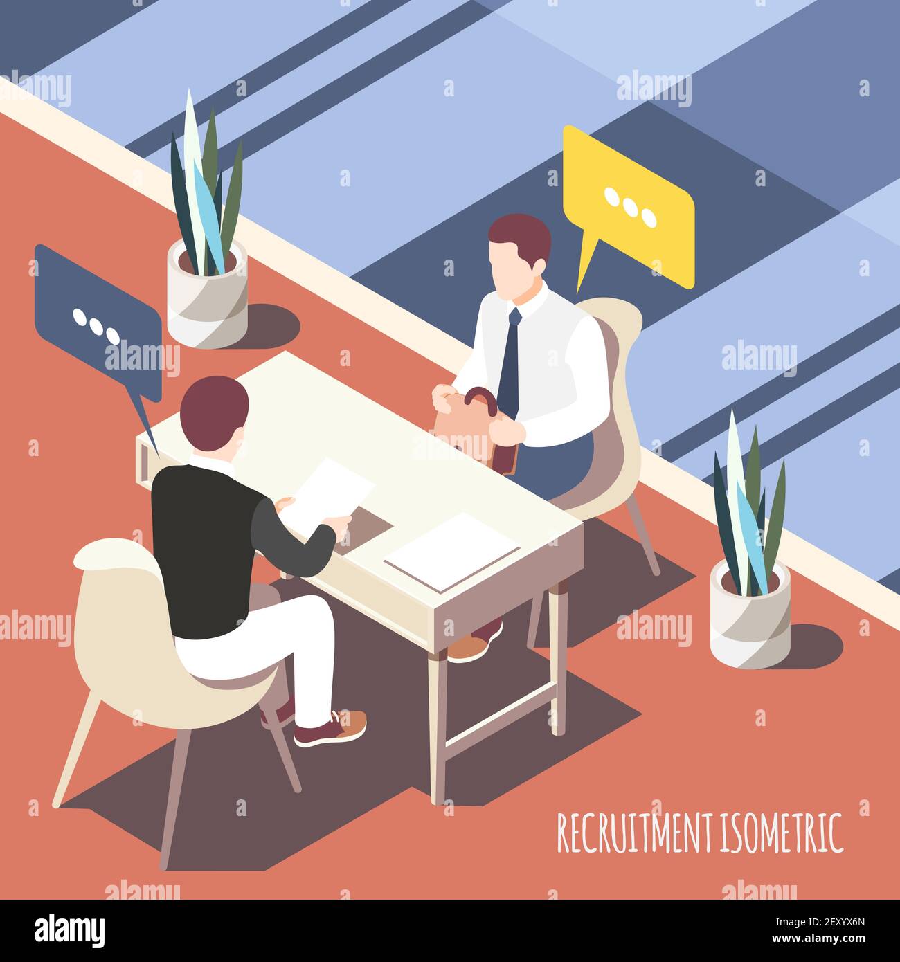 Recruiting interview isometric background with applicant and employer ...