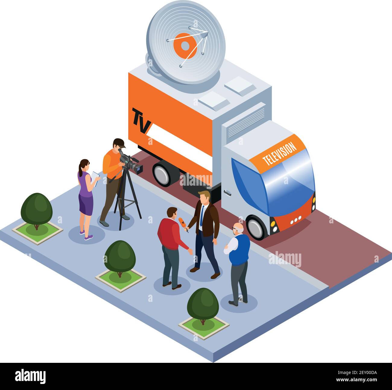Broadcast telecommunication isometric composition television van and ...