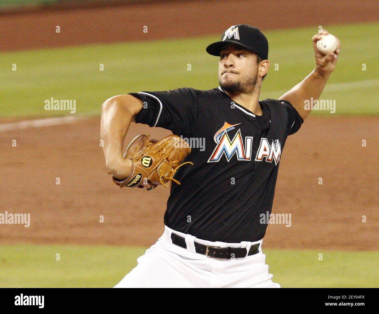 Miami Marlins starting pitcher Brad Hand pitches in the first inning of ...