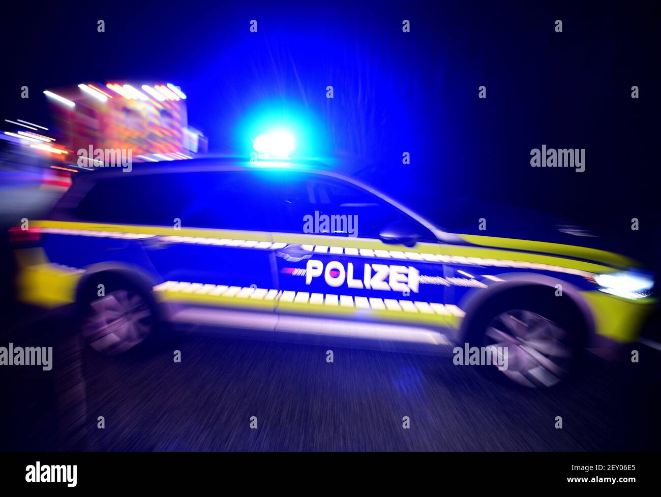 Hamburg, Germany. 26th Feb, 2021. Police patrol car in action (shot ...