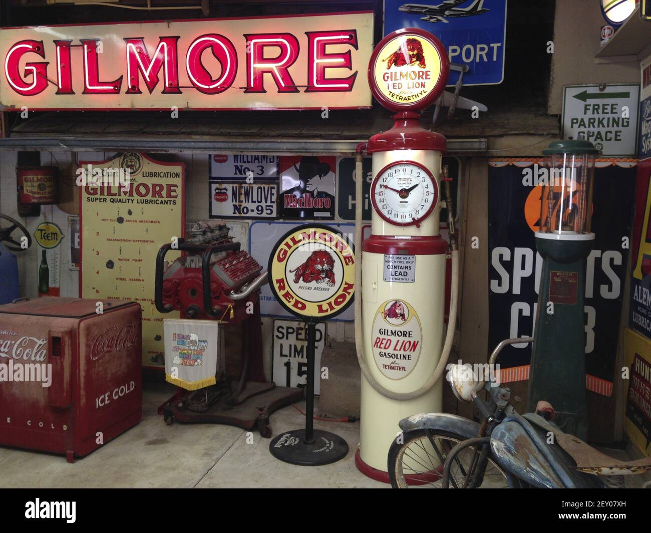 Gas pumps and signs from long-forgotten companies are displayed at the ...