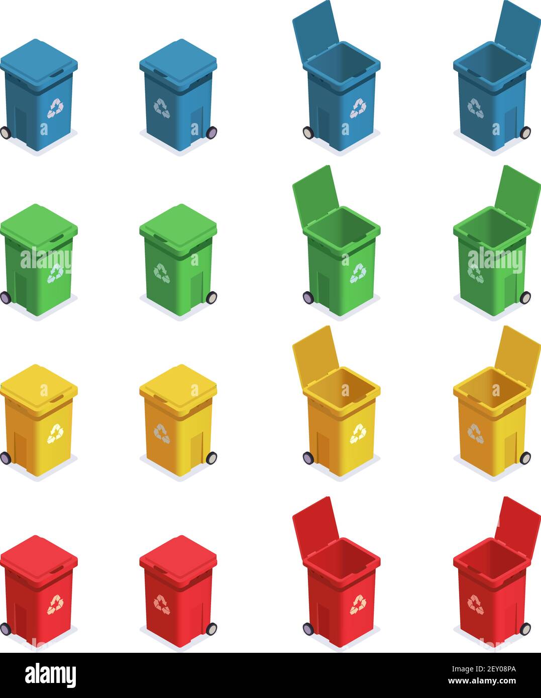 Garbage waste recycling isometric set with sixteen isolated images of ...