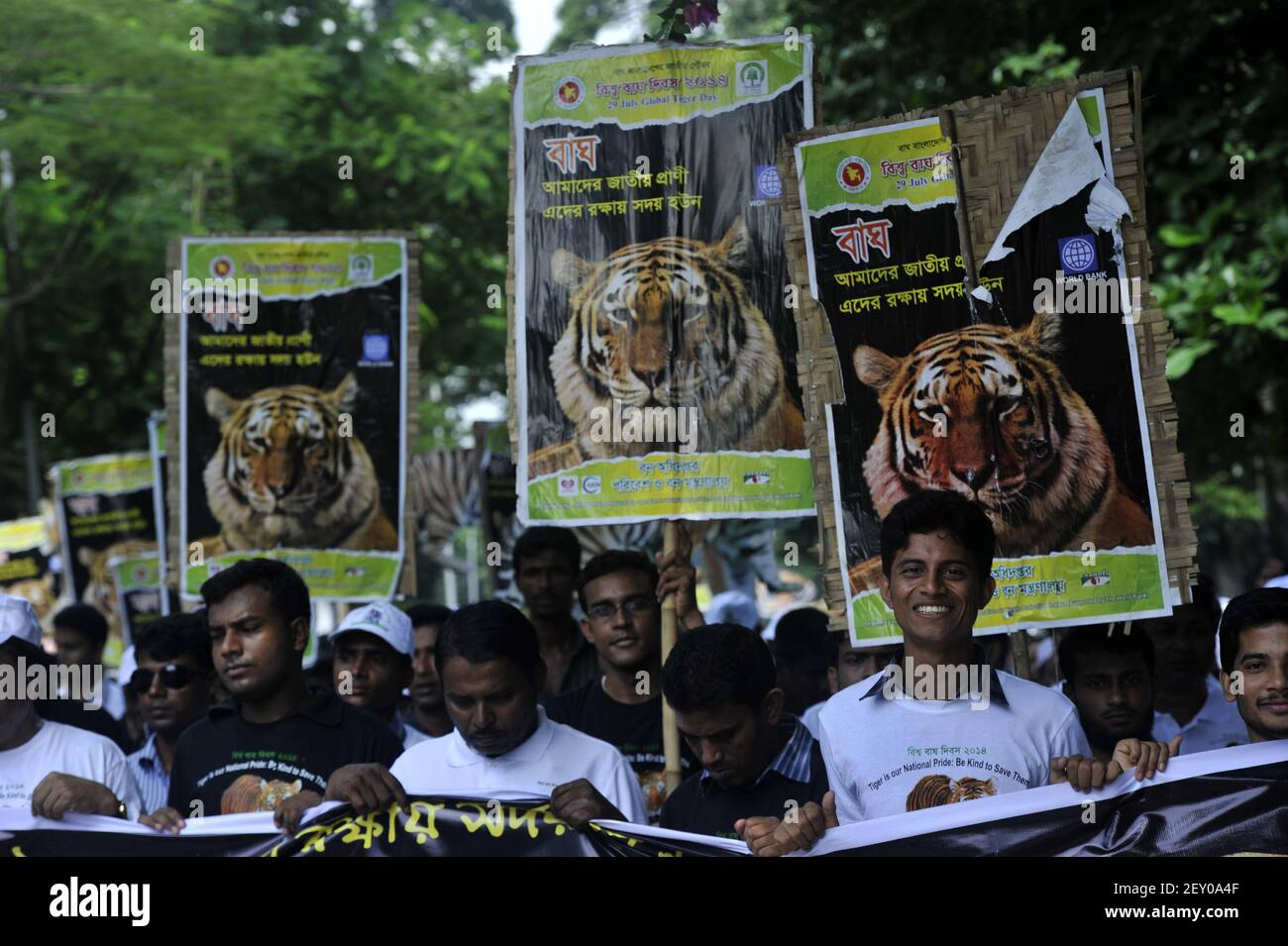 People attend the street parade of the â€œGlobal Tiger Dayâ€ in Dhaka ...