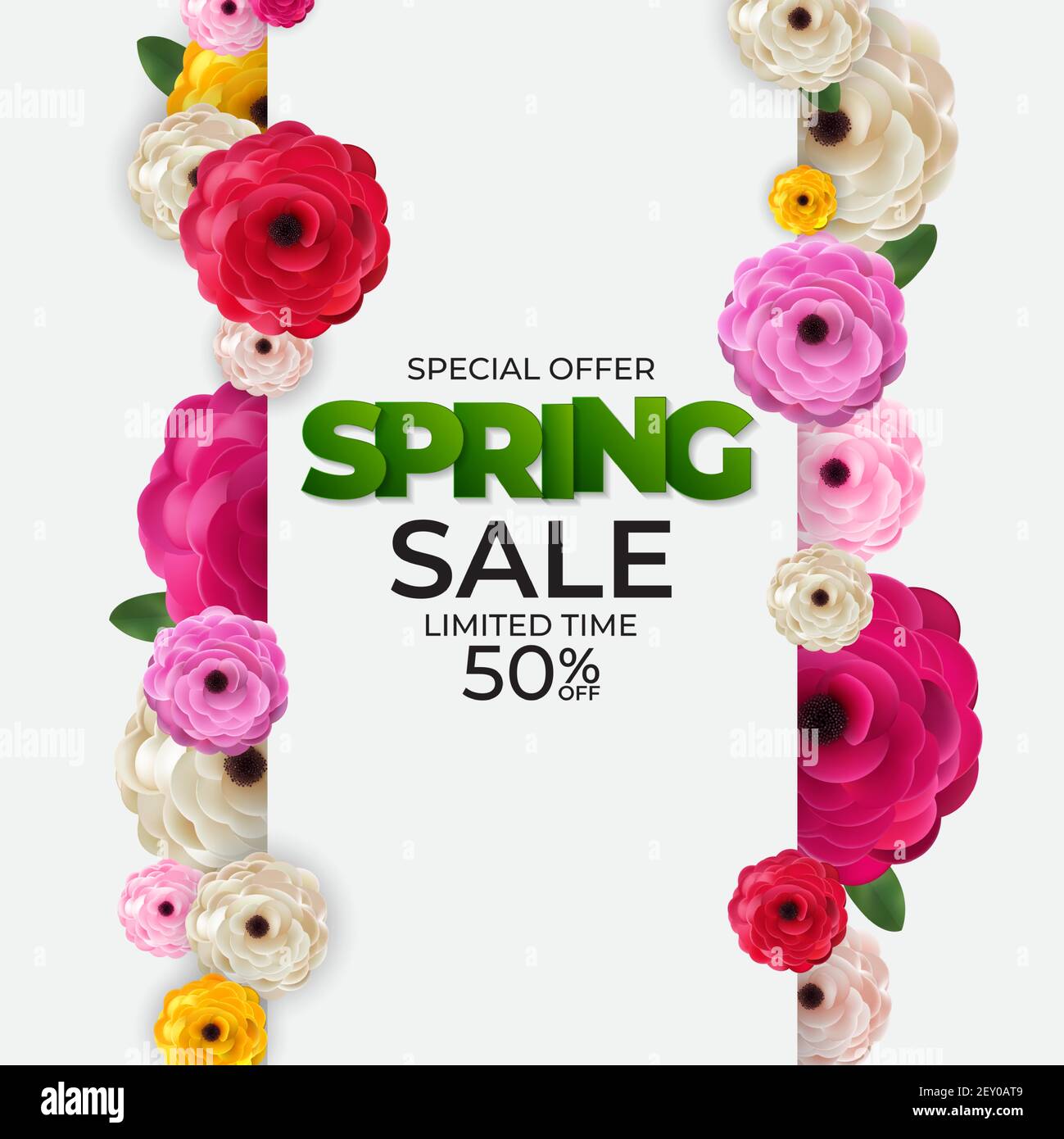 Spring Sale Background Poster Natural Flowers Template. Vector ...