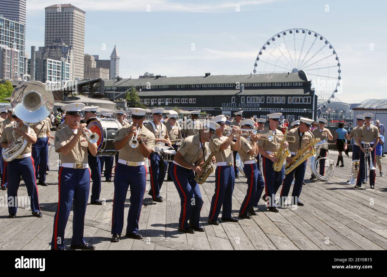 U.S. Marines with the 3rd Marine Aircraft Wing Band give a performance ...