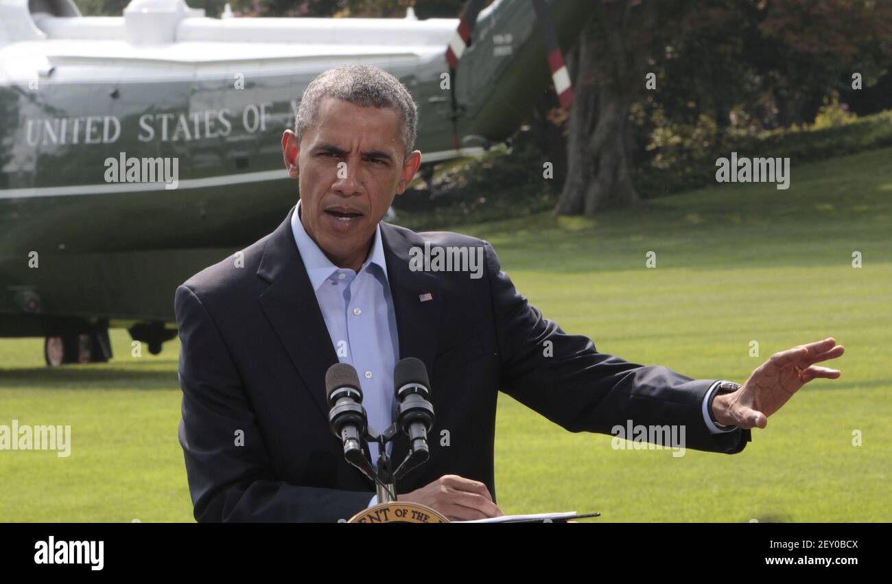 President Barack Obama makes a statement on the South Lawn of the White ...