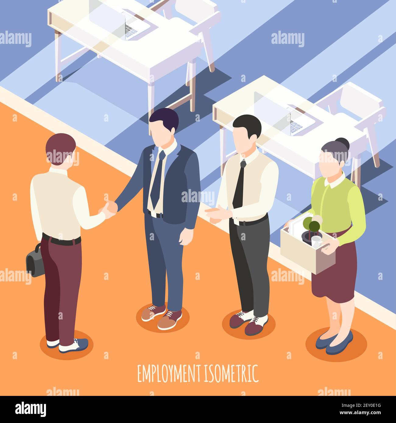 Employment isometric background with staff meeting new employee in ...