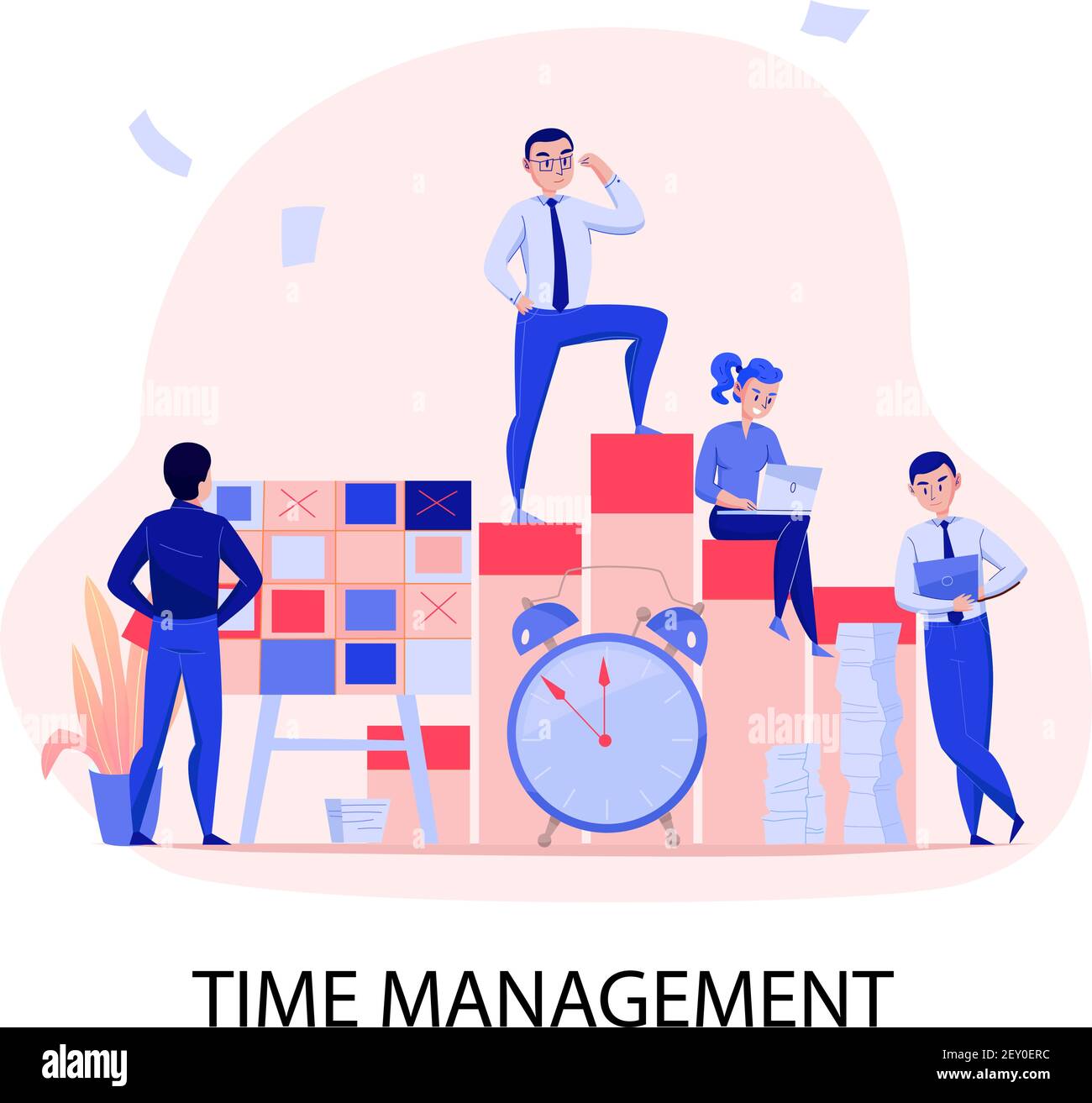 Time management successful teamwork deadline stress overcoming with task planning control alarm ...