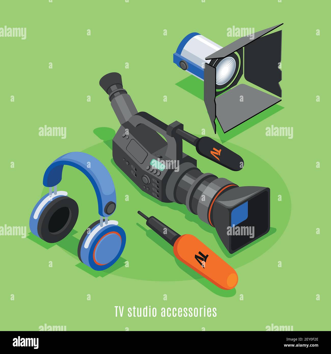 TV studio accessories isometric background with professional camera ...