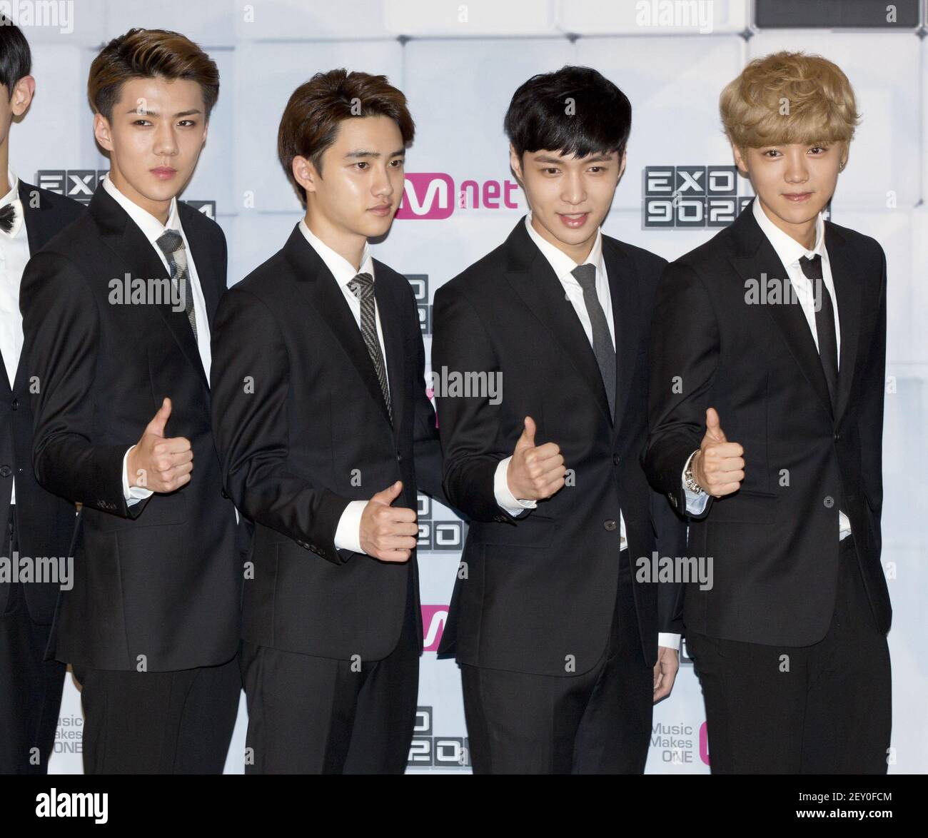 11 August 2014 - Seoul, South Korea : (L-R) Se Hun, D.O., Lay and Lu Han, members of K-Pop boys ...