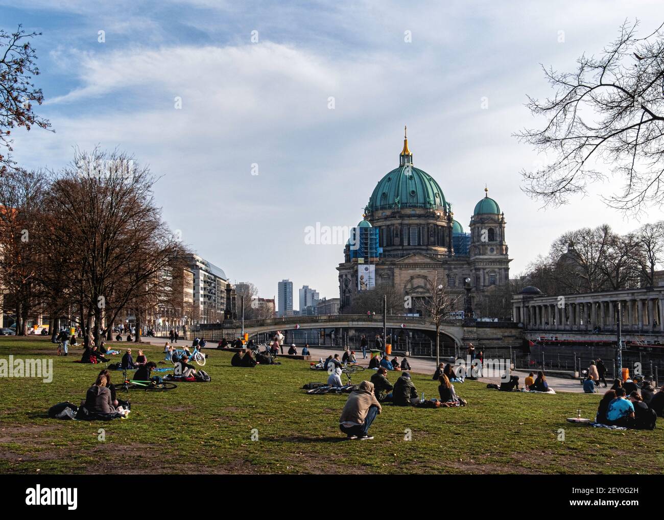 People keeping a social distance while enjoying the sun during the ...