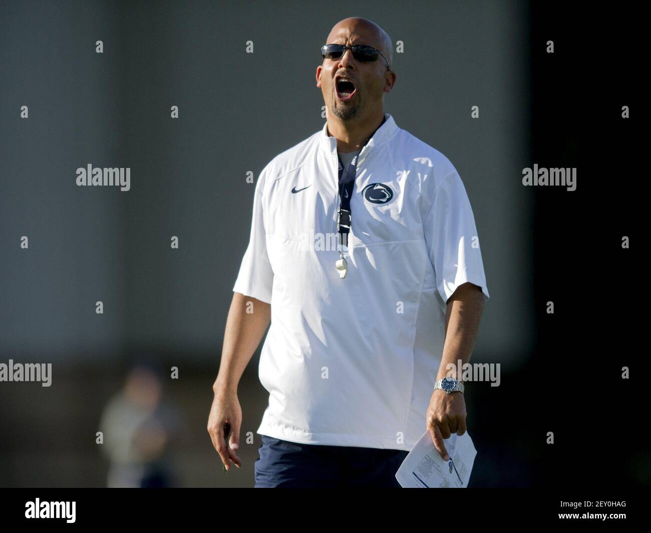 Penn State football coach James Franklin yells to his players during ...
