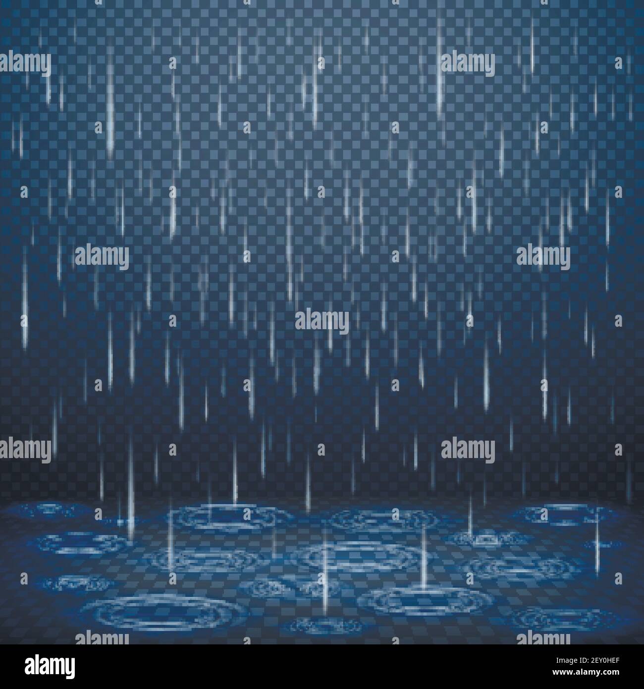 Falling rain drops on dark transparent background realistic vector ...