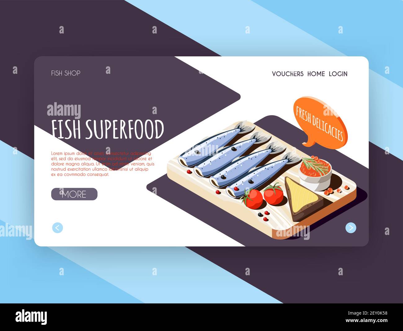 Fish superfood landing page for online shop advertising with fresh ...