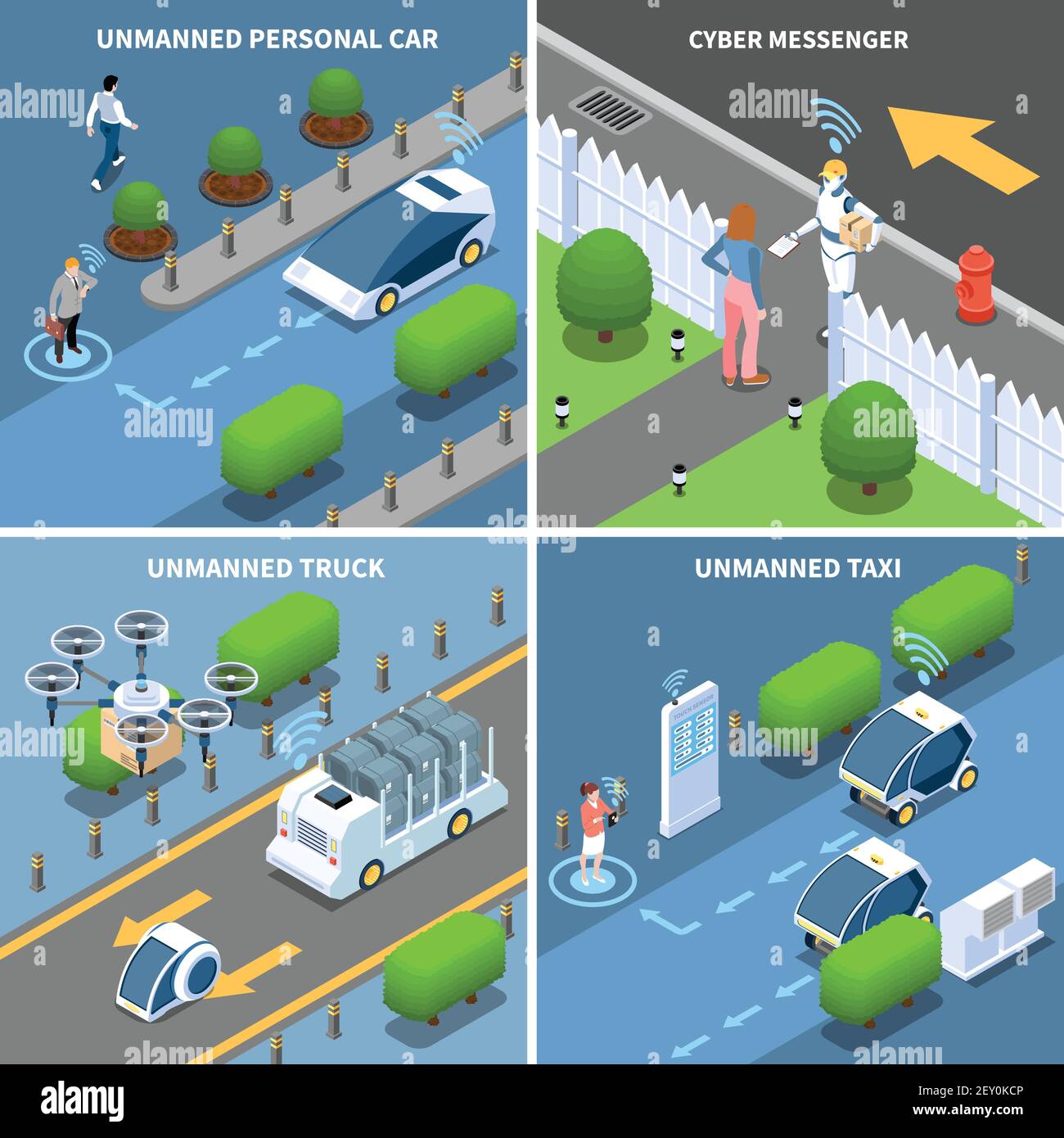 Autonomous car driverless vehicle robotic transport isometric 2x2 ...