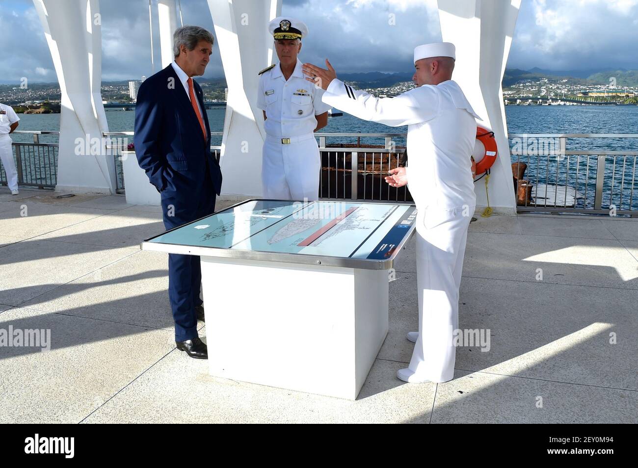 A Navy seaman briefs U.S. Secretary of State John Kerry and U.S. Navy ...