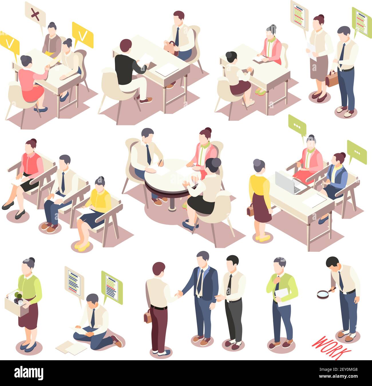 Employment and recruitment isometric icons set with people offering ...