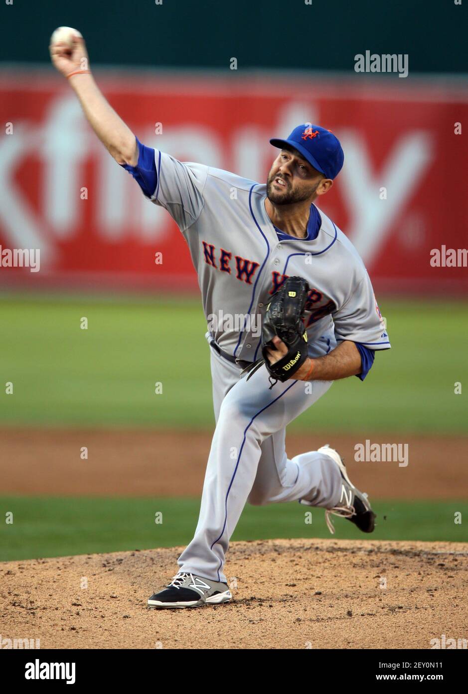 New York Mets pitcher Dillon Gee throws against the Oakland Athletics ...