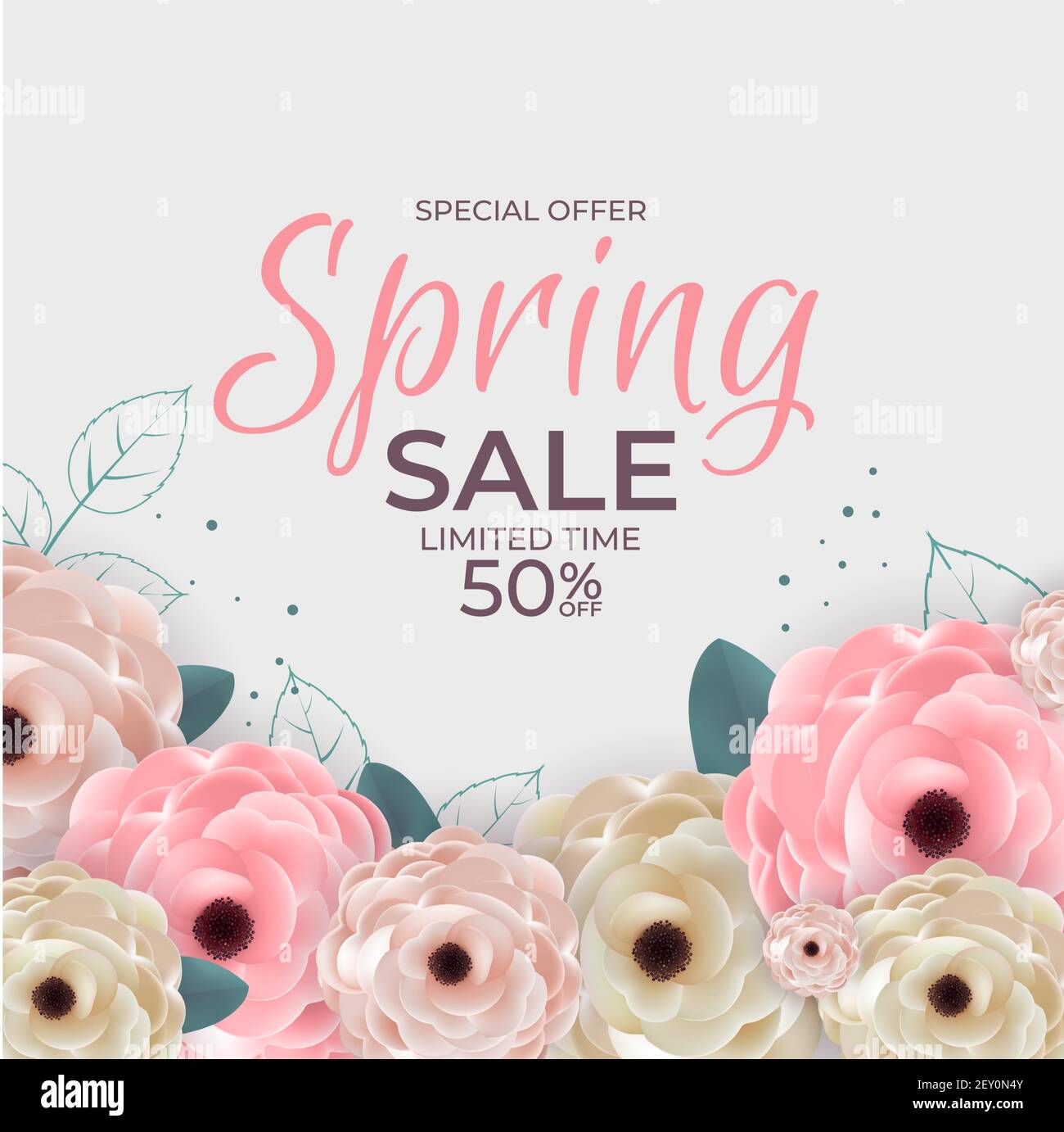 Spring Special Offer Sale Background Poster Natural Flowers and Leaves ...