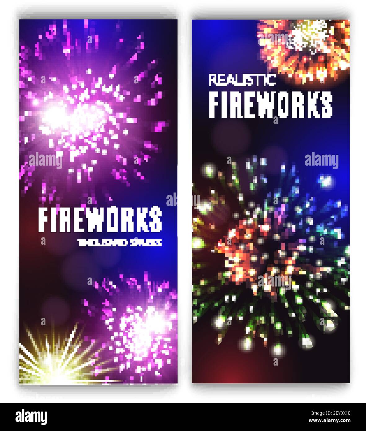 Fireworks vertical banners realistic set with holiday celebration ...