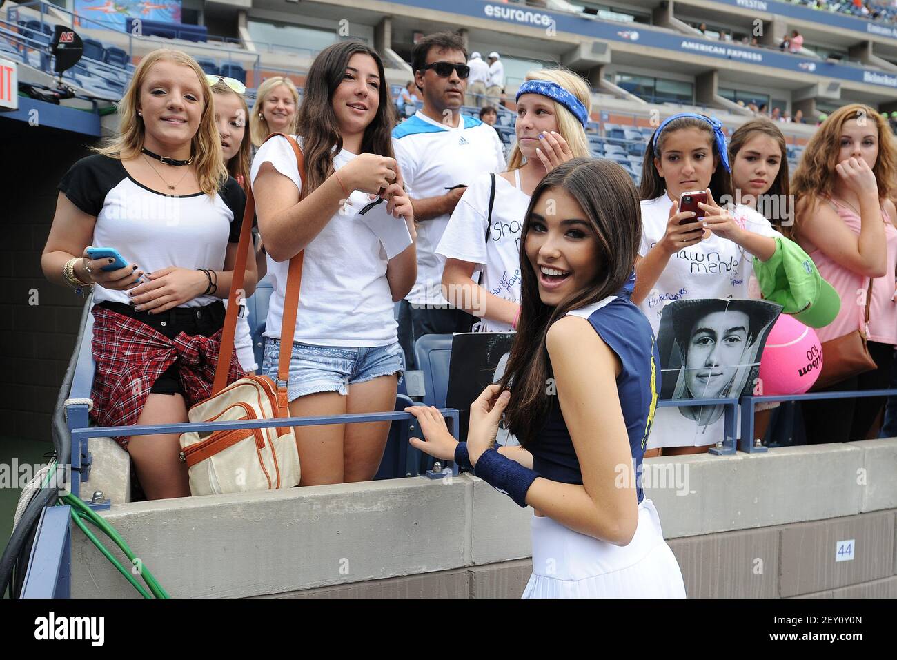 Singer Madison Beer (blue shirt) poses with fans during 2014 Arthur ...