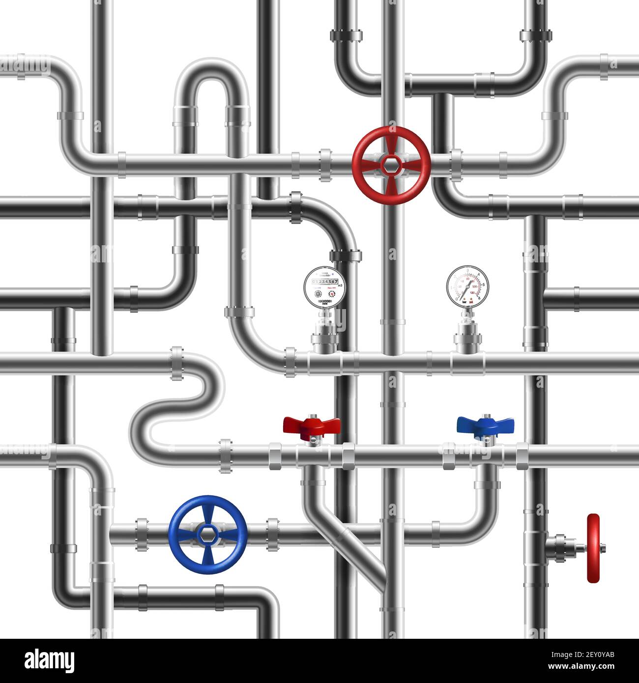 Realistic steel pipeline system seamless pattern on white background ...