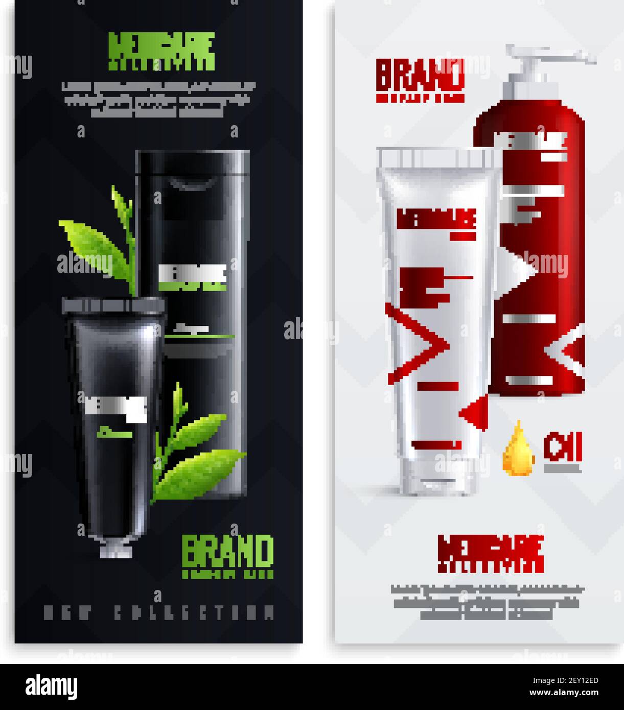 Two vertical mens cosmetics bottles realistic banner set with mencare ...