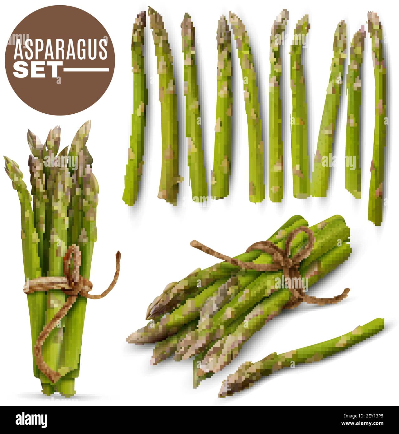 Fresh green tender asparagus shoots spears realistic set with 2 tied ...