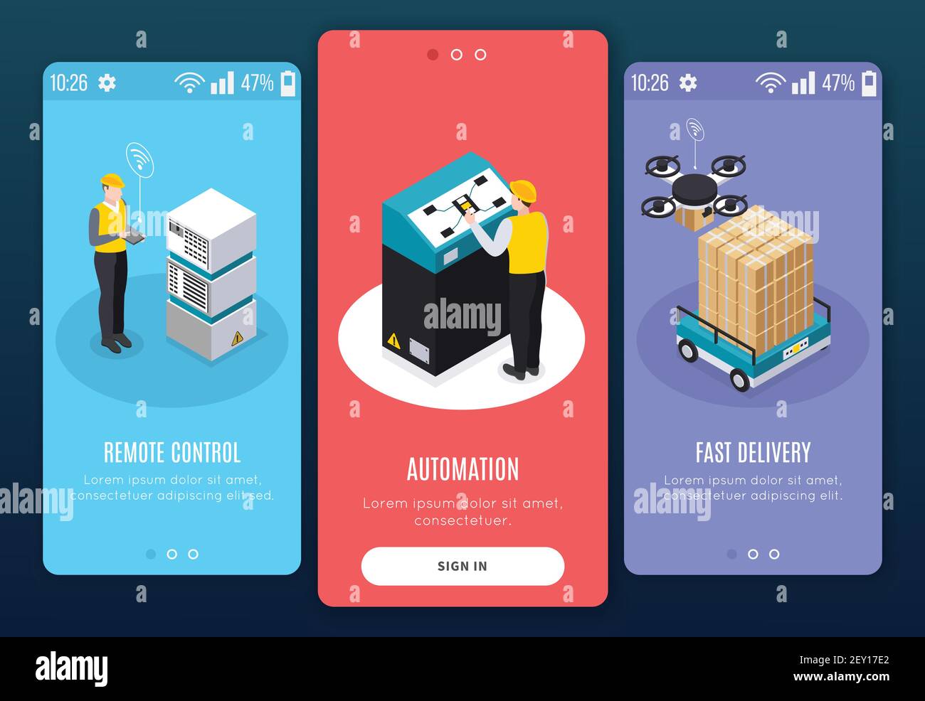 Isometric smart industry banner set with remote control automation and ...