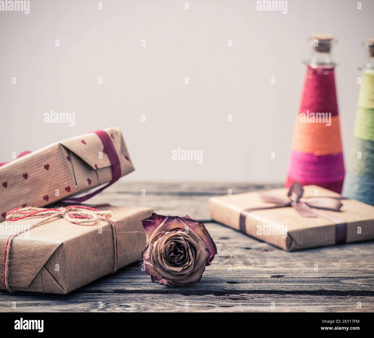 Dried rose flower and gift boxes Stock Photo - Alamy