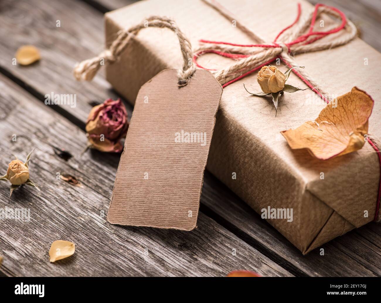 Gift tag and gift box Stock Photo - Alamy