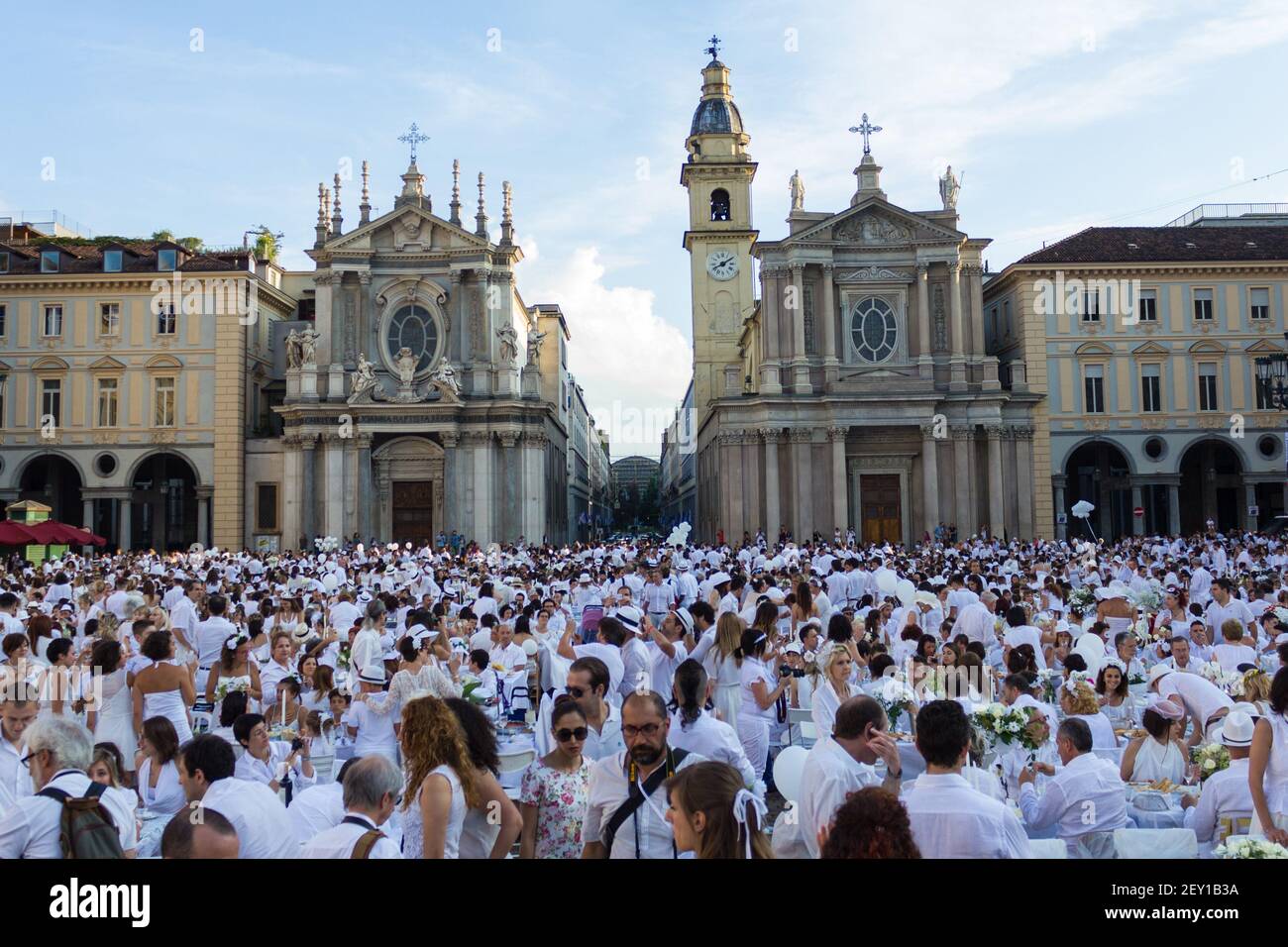 Guests dressed in white during the third edition of the flash mob ...
