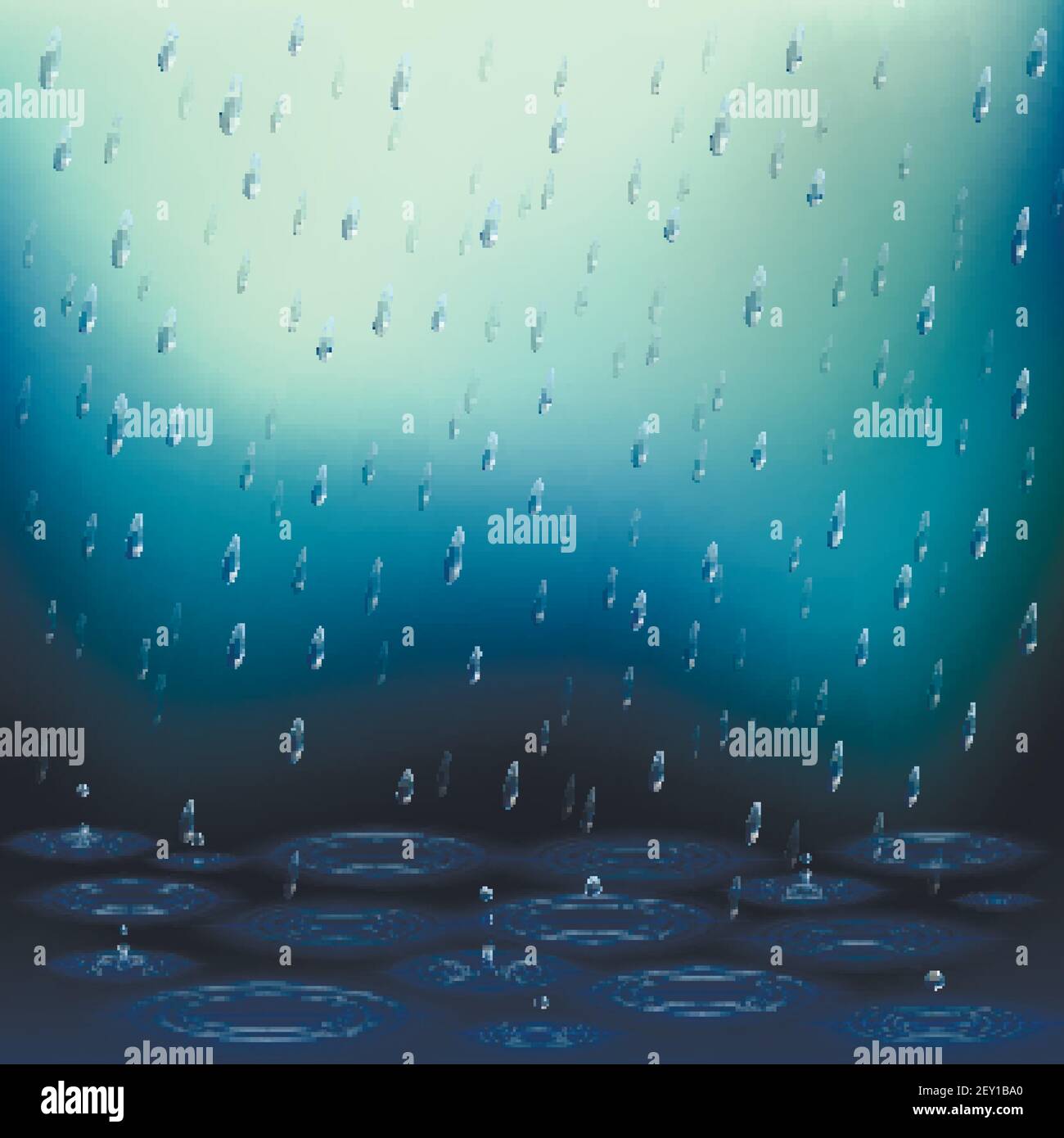 Realistic background with falling rain drops and ripples on water ...