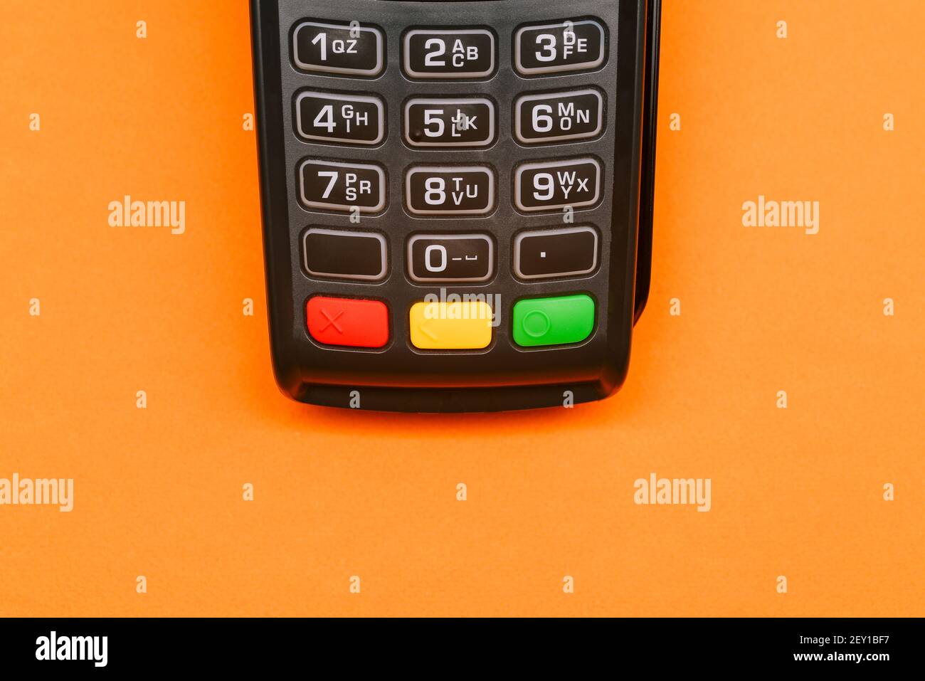 Modern payment terminal with copy space. Electronic device for ...