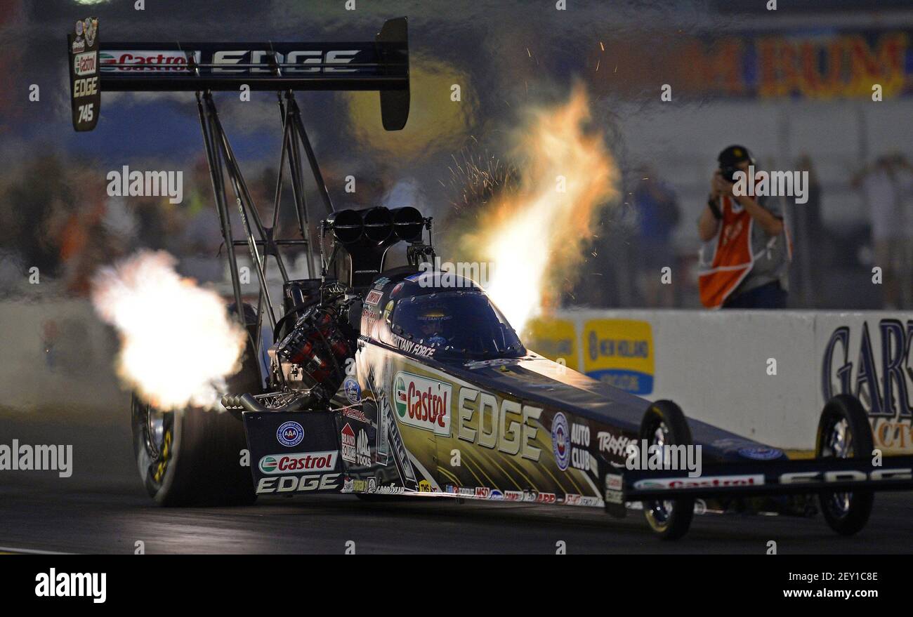 Top Fuel Dragster driver Brittany Force competes during the second ...