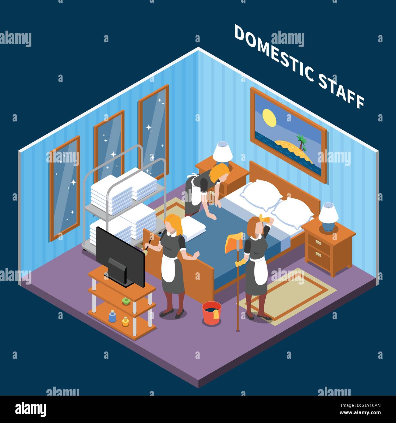 Home staff isometric people composition with female housemaid worker ...