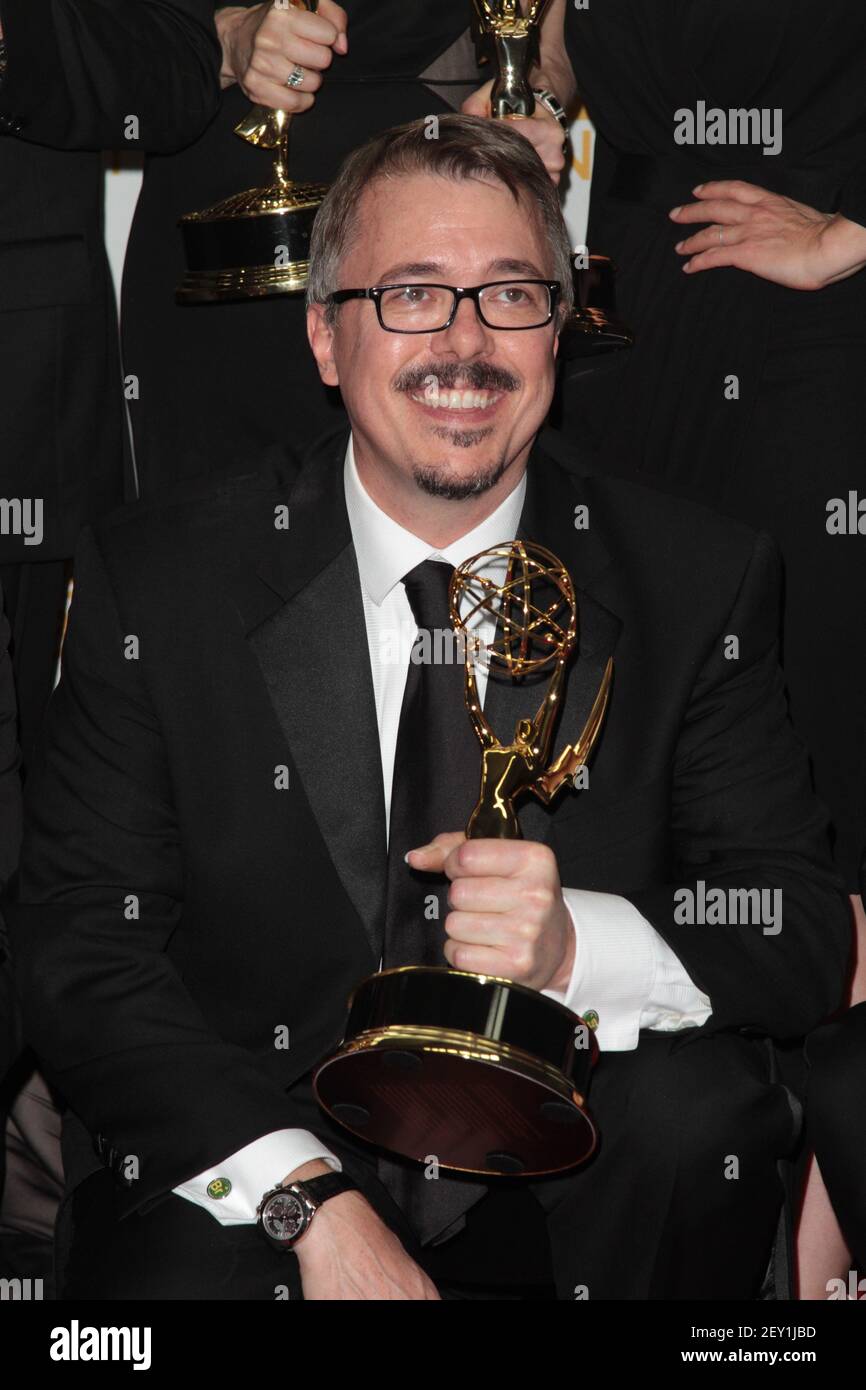 Show Creator of Breaking Bad Vince Gilliganholds up an Emmy in the ...