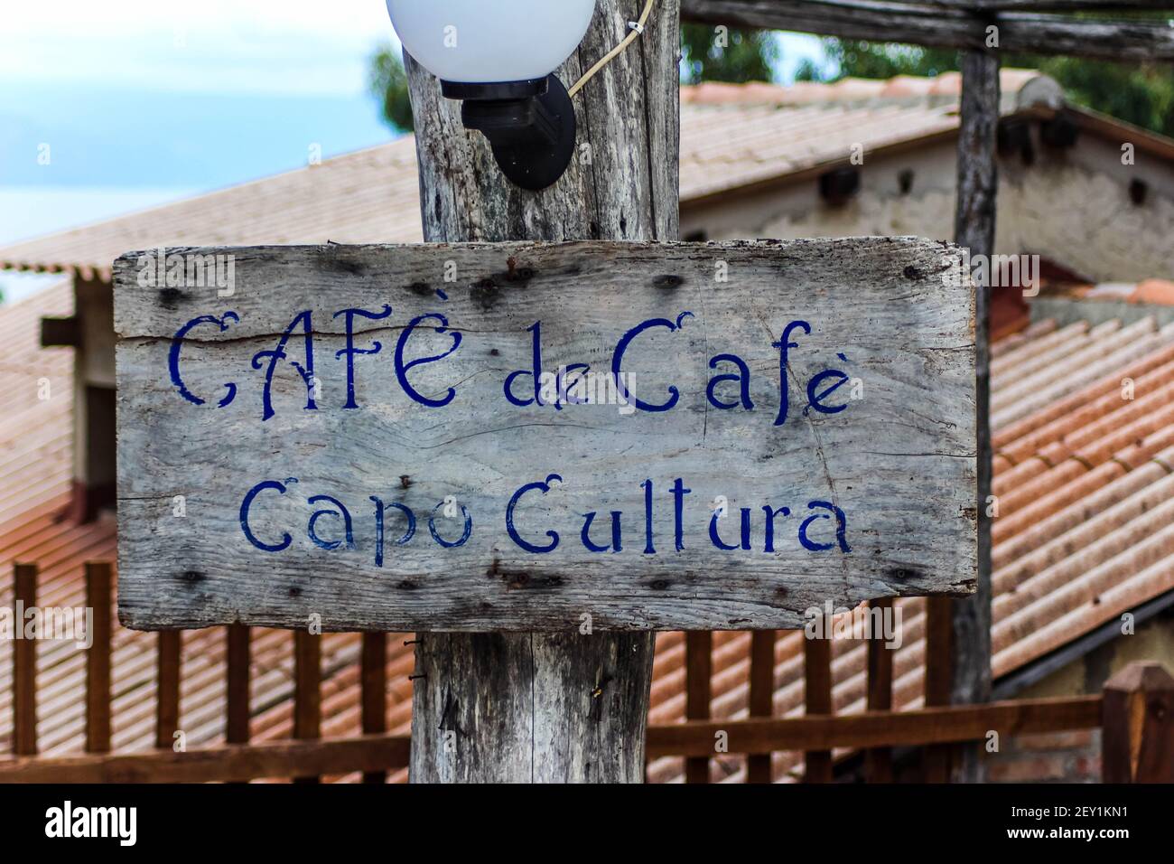 old rustic wooden sign cafe in calabria Stock Photo - Alamy