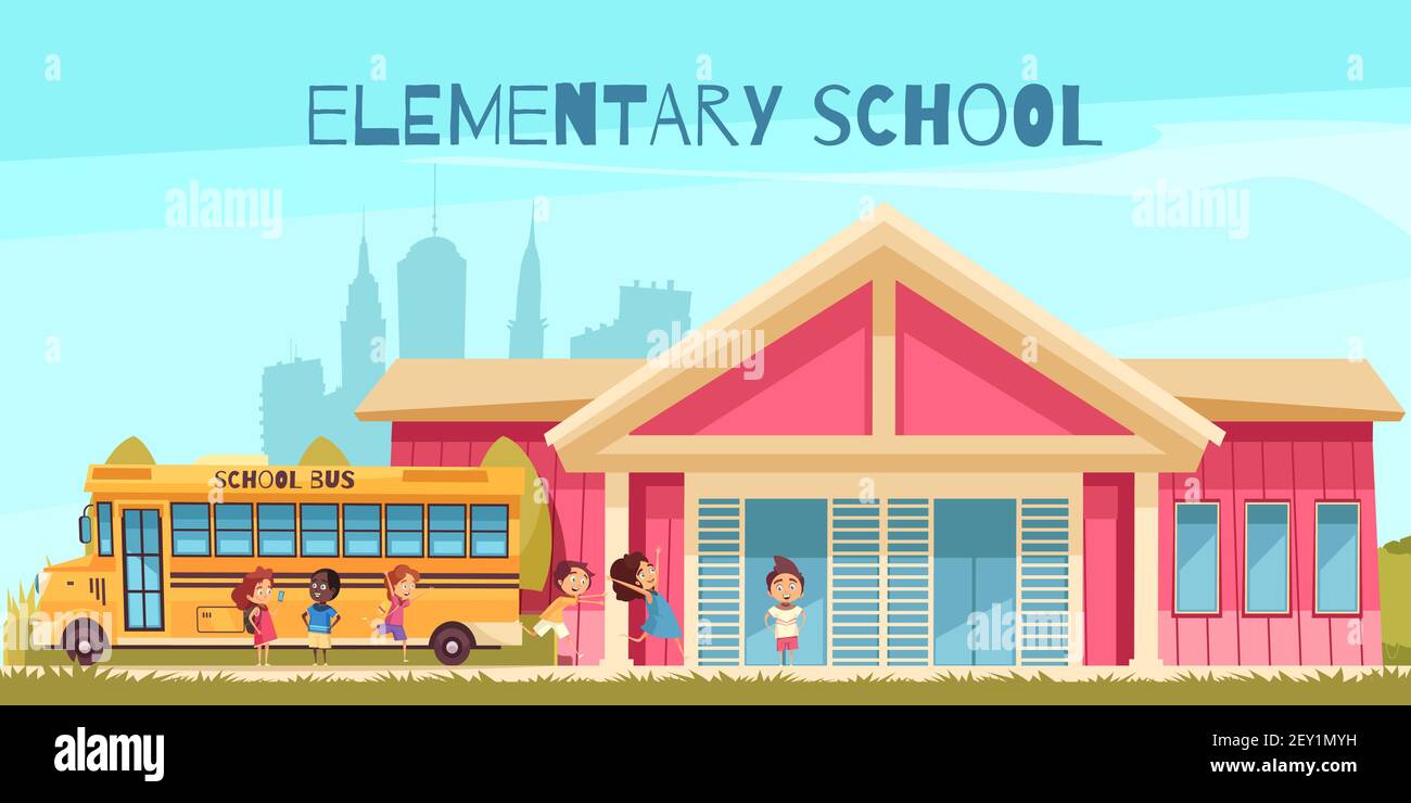 Elementary School Building Cartoon