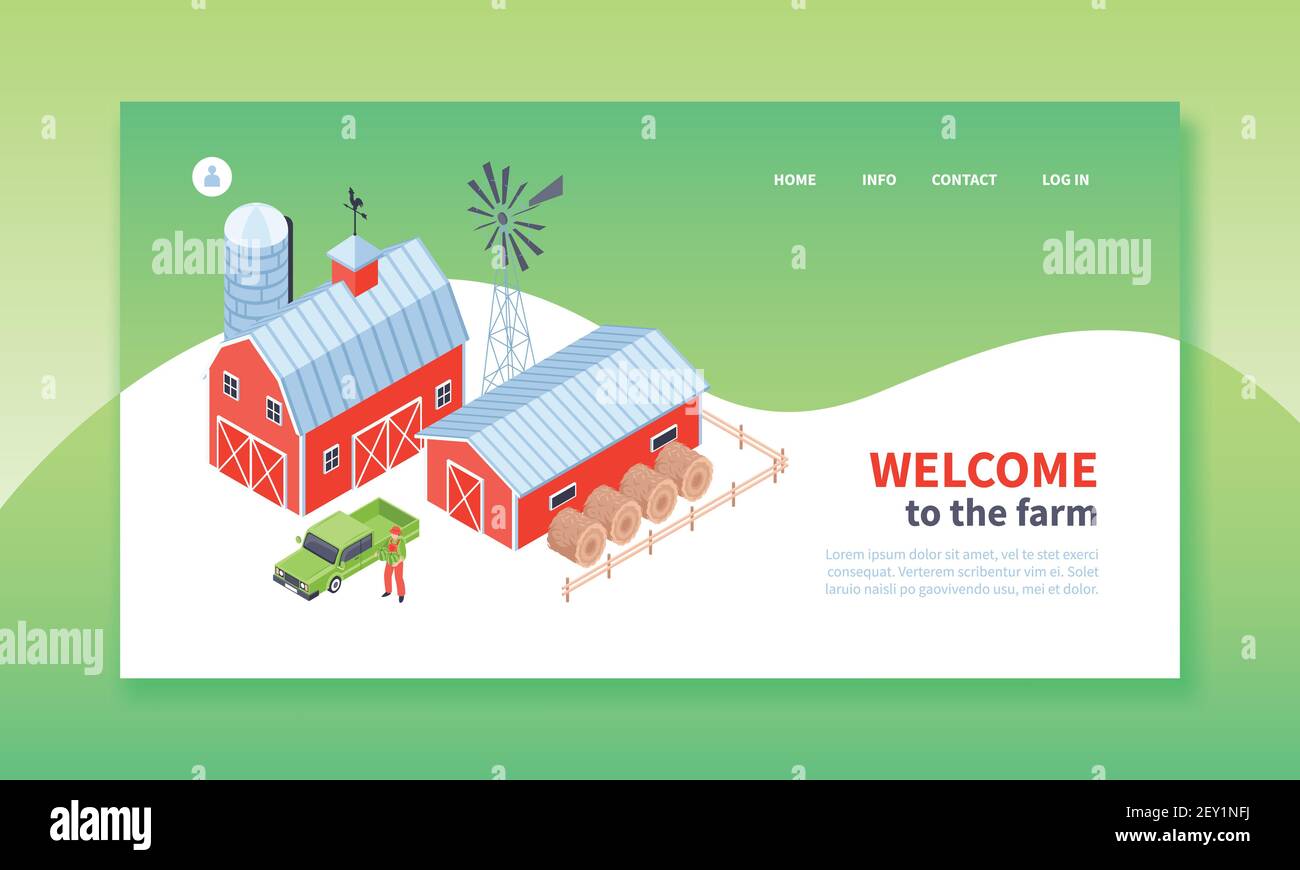 Isometric farm horizontal banner website design with editable text ...