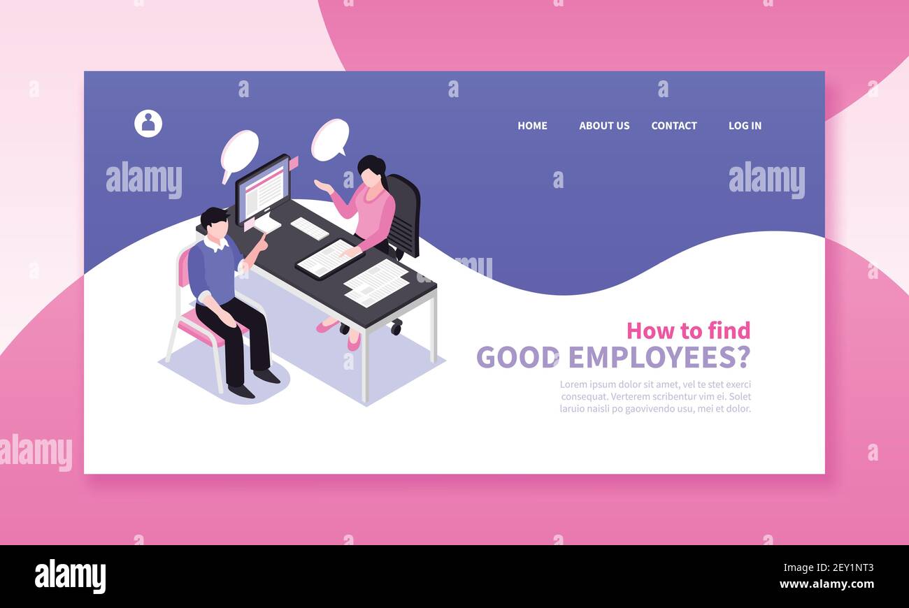 Isometric job search recruitment horizontal banner composition with ...