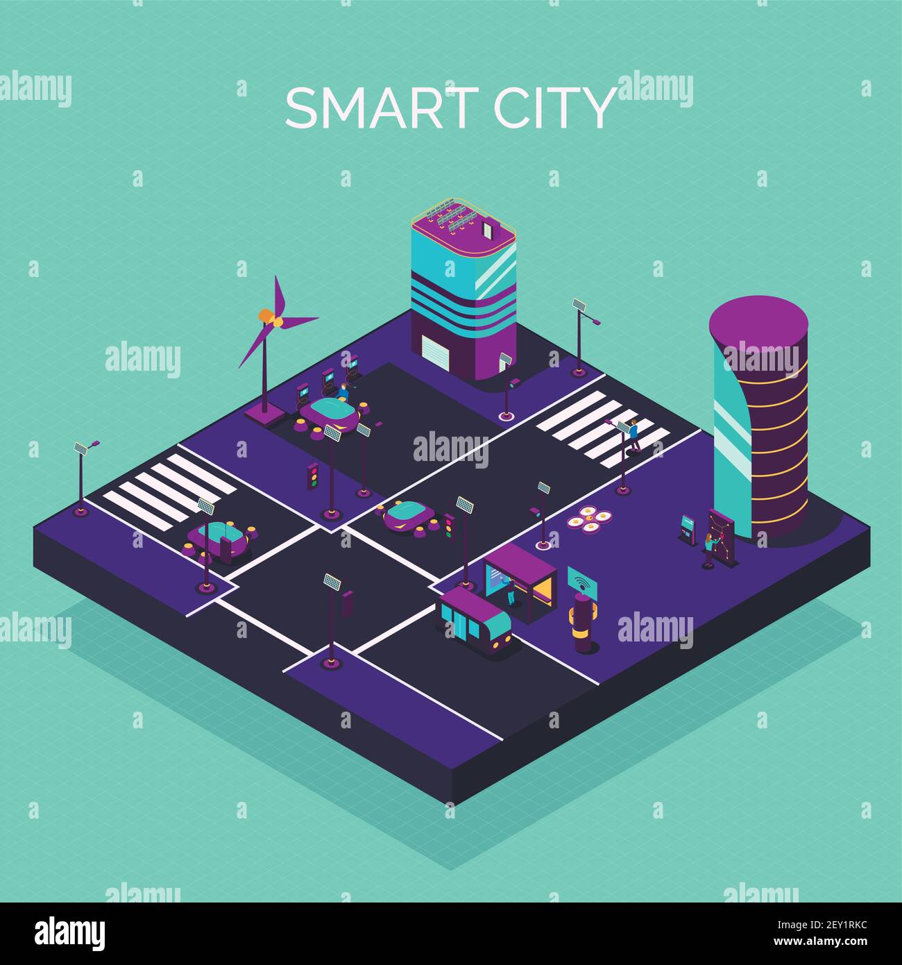 Isometric smart city composition with view of futuristic street with ...
