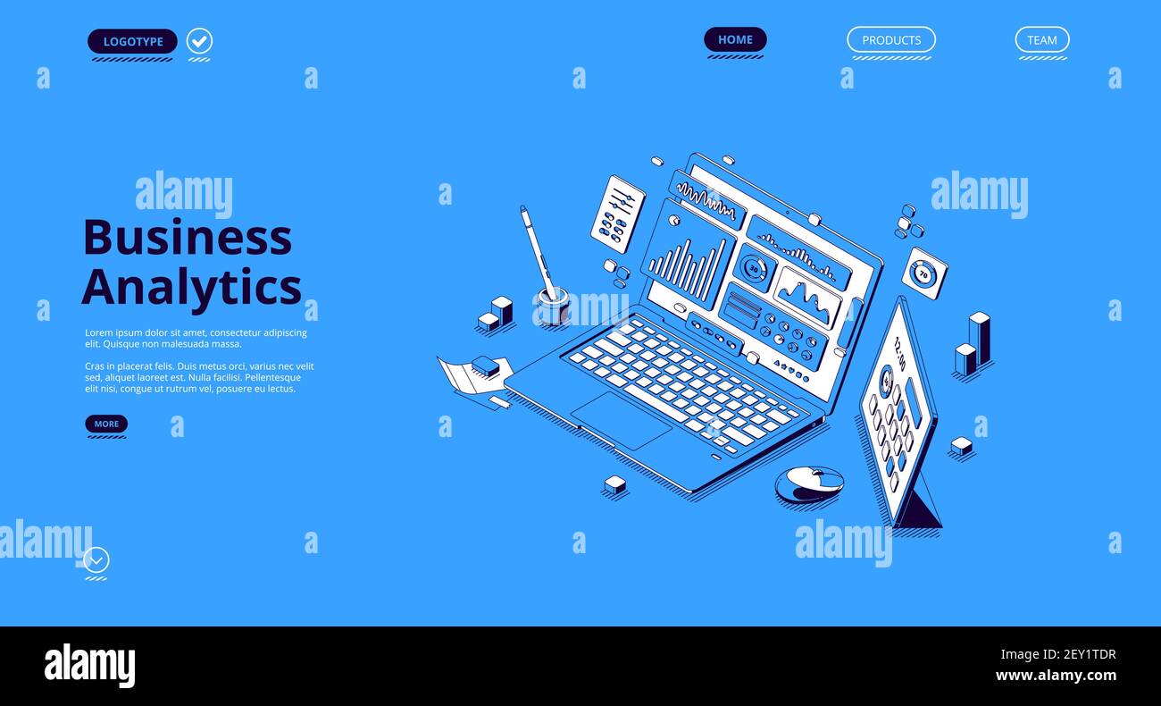 Business analytics isometric landing page. Financial marketing, online ...